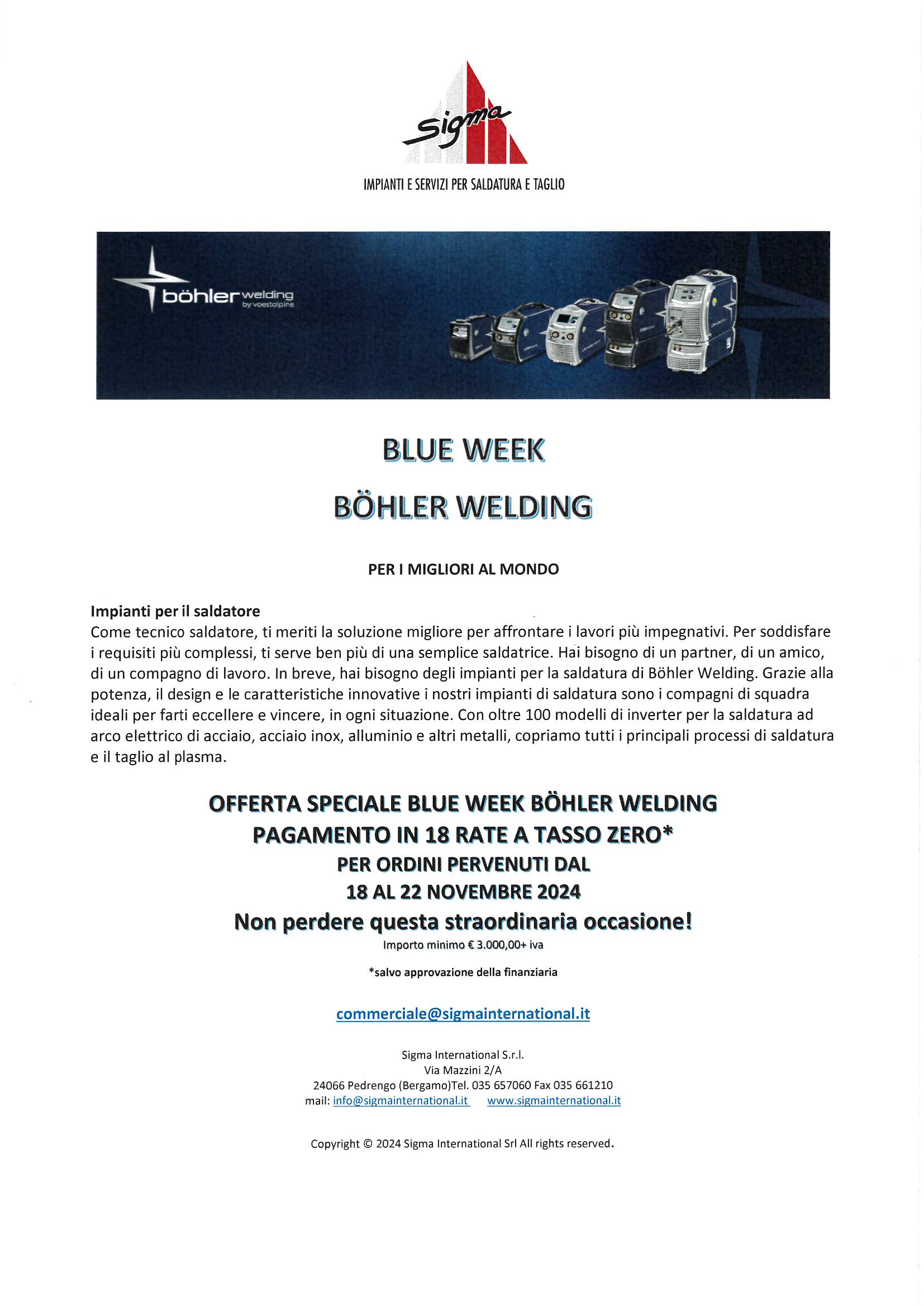 BLUE WEEK BÖHLER WELDING dal 18 al 22 Novembre 2024 « Sigma International